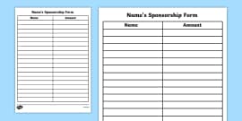 Blank Sponsorship Form Template | Classroom Resources