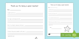 Thank You Teacher Activity Sheet - Twinkl USA Resources