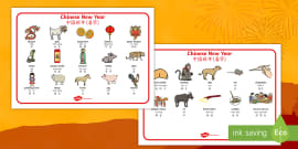 Chinese New Year Word Mat - English/Mandarin Chinese/Pinyin - Chinese New