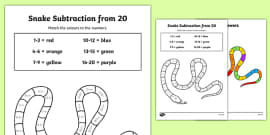 Colour Subtraction from 20 Monkey Worksheet / Worksheet