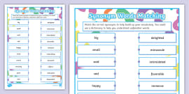 Synonym Words Matching Worksheet