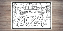 Happy New Year 2024 Mindfulness Colouring Page - Twinkl
