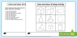 3D Shape First Level Color Match Worksheet / Worksheet