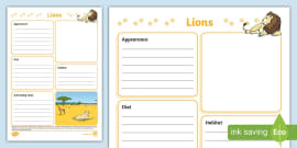 KS2 Lion Fact File and Quiz - Animals (teacher made)