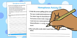 Homophones Spelling Activity (teacher made) - Twinkl