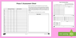 Phase 1 to 5 Phonics Assessment Sheets (teacher made)