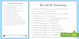 'But' and 'Or' Conjunctions Worksheet / Worksheet - Twinkl