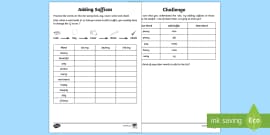 Adding Suffixes to Words Ending in 'y' Spelling Activity Sheet