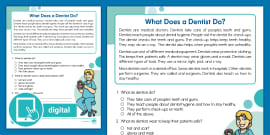 Second Grade What Does a Nurse Do? Reading Passage Comprehension Activity