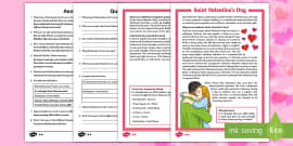 Second Grade Valentine's Day Reading Passage Comprehension