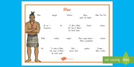 Maui Myth Images Word Mat (teacher made)