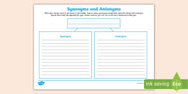 Synonym and Antonym Practice Worksheet for 6th-8th Grade