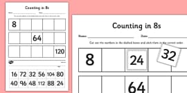 Counting in 8s on a Number Line to Support 8 Times Tables Worksheet