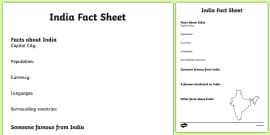 India Fact File Template, India, New Delhi, Asia - Twinkl