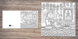 Rama and Sita Diwali Colouring Card | Twinkl Party