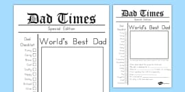 Father's Day Newspaper Keepsake Template (professor feito)