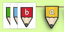 Alphabet Pencil Bunting with Pictures | Teaching Resources