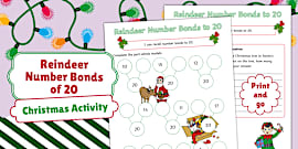 Christmas Themed Mixed Number Bonds to 20 Worksheet / Worksheet