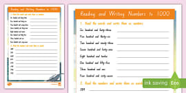 Reading and Writing Numbers to 1000 Worksheet (teacher made)