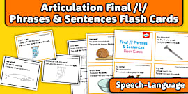 Articulation Medial /l/ Phrases and Sentences Flash Cards