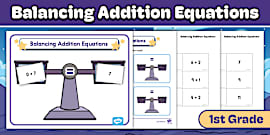 First Grade Balancing Equations Using Missing Numbers Worksheet