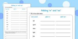 Year 1 SPaG Suffixes -ing, -ed, -er and -est Word Mat