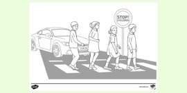 FREE! - Children Crossing the Road at Pedestrian Crossing Colouring