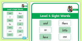 Level 4: Phonics Scheme Sight Word Cards and Checklist