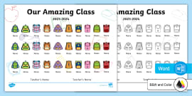 Editable Colorful Rainbows Class Names Keepsake Poster