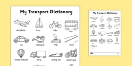 Transport Words Colouring Sheet (teacher made) - Twinkl