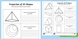 Properties of 3D Shapes Year 2 - Worksheet Pack - Twinkl