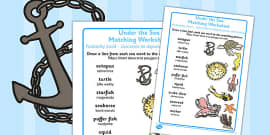 Under the Sea Differentiated Word and Picture Matching Worksheets