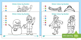 👉 French Winter Colour by Number Activity Sheet - Twinkl