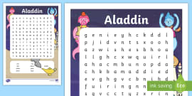 Aladdin Words Colouring Sheet (teacher made) - Twinkl