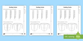KS2 Maths Reading Scales on a Measuring Jug Differentiated Worksheets