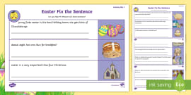 KS2 Easter Fix the Sentence Activity Mat Pack (teacher made)