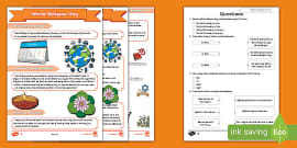 KS1 World Religion Day Differentiated Reading Comprehension Activity