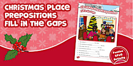 Christmas-Themed Prepositions Worksheet - Twinkl