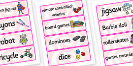 Toys Word Mat - Toys, word mat, writing aid, robot, doll, skateboard, games