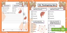 ESL Thanksgiving Around The World Reading Comprehension