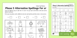 Alternative Spelling For er Sound Worksheet / Worksheet