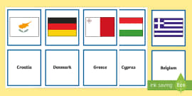 Flags of Europe with Names Word Mat - Geography - Twinkl