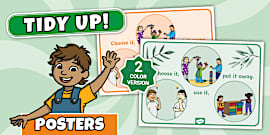 EYFS Muted Rainbows Tidy Up Time Display Poster - Twinkl