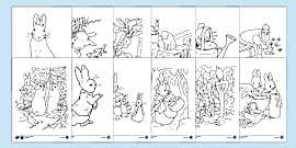 Peter Rabbit colouring pages resource- easy to print off.
