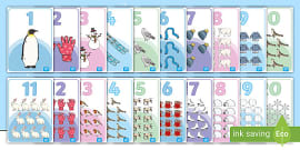 Winter Themed Number Posters with Words & Numbers (1-10)