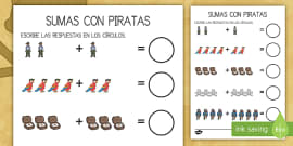 Ficha de actividad: Colorea con números a los piratas - Sumas hasta 30