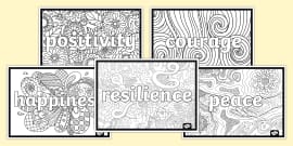 Words of Encouragement Mindfulness Colouring Sheets - Twinkl