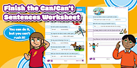Can or Can't Sentence Writing Activity