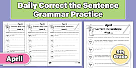 * NEW * Fifth Grade January Daily Correct the Sentence Grammar Practice
