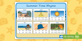 Summer Rhyming Words Worksheet (teacher made) - Twinkl